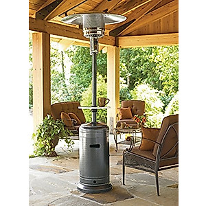 Hiland HLDS01-WCBT 48,000 BTU Propane Patio Heater w/Wheels and Table, Large, Hammered Silver