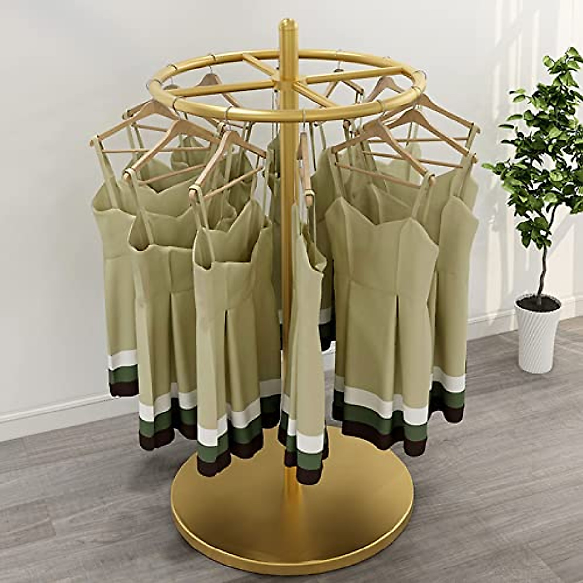 SLVUAFRN Floor-Standing Rotating Clothing Display Rack, Portable Retail Round Garment Rack Garment Rack, Hanging Apparels Shelf for Bedrooms Boutiques Commercial Gift Shop Laundry Room