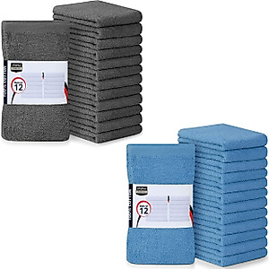 Utopia Towels Bundle of 24 Kitchen Bar Mops - 16"x19" Functional & Multipurpose (Grey & Electric Blue)