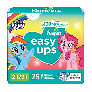 Pampers Easy Ups Girls & Boys Potty Training Pants - Size 2T-3T, 25 Count, My Little Pony Training Underwear (Packaging May Vary)