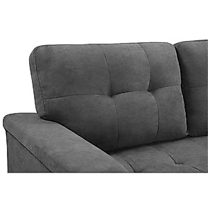 BOWERY HILL Contemporary Fabric Reversible Sectional Sleeper Sofa Chaise in Gray