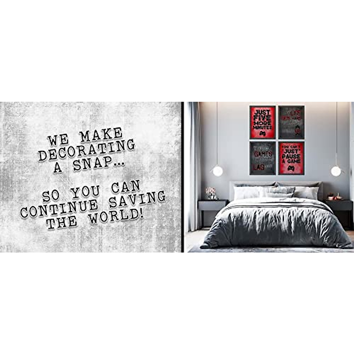 Silly Goose Gifts Video Game Themed Art Print Room Wall Decoration (Set or Four) Gamer (Red)