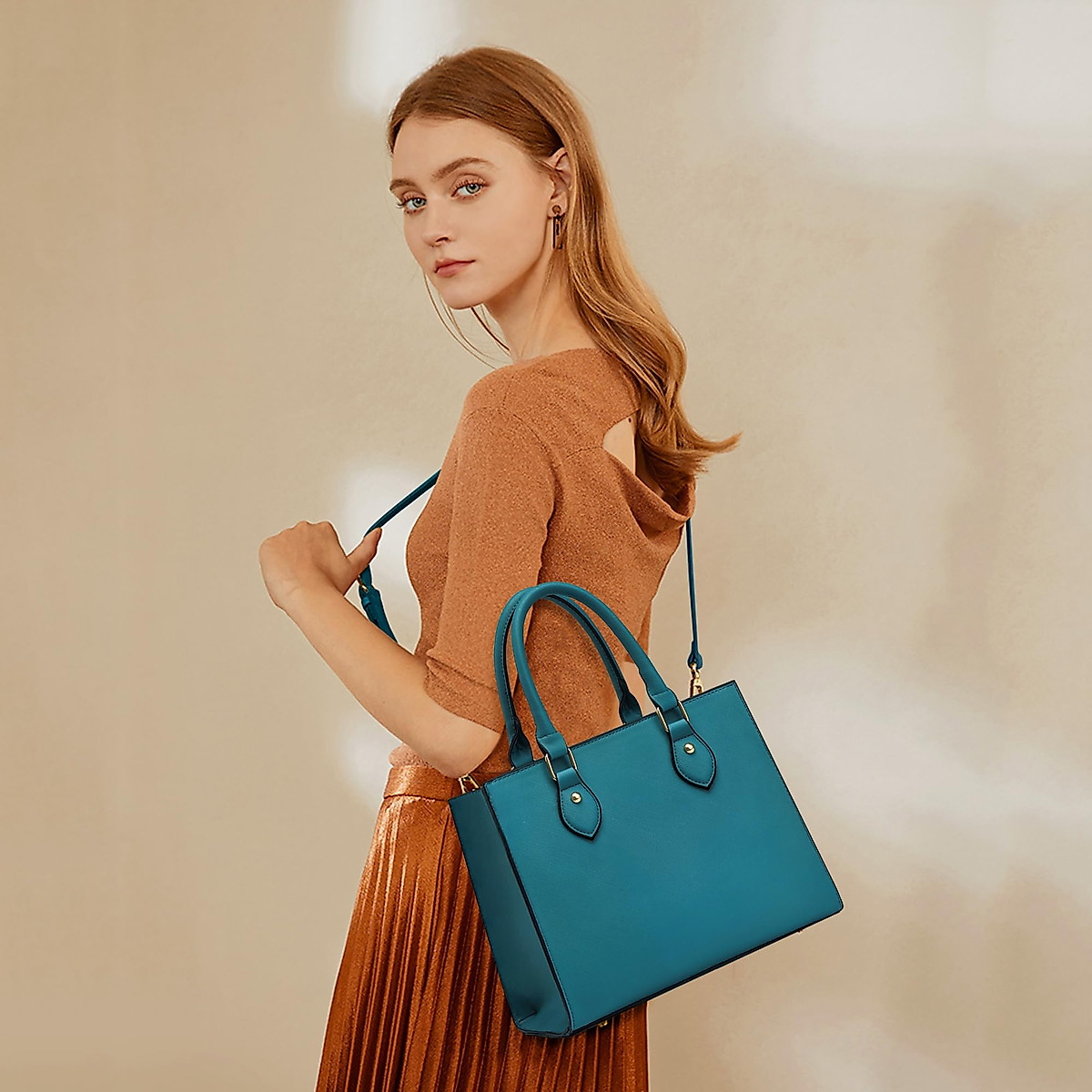 CHICAROUSAL Crossbody Purses and Handbags for Women PU Leather Tote Top Handle Satchel Shoulder Bags (Blue Green)