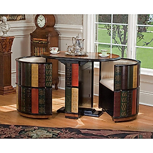 Design Toscano Nettlestone Library Nested Table and Chair Set with Storage, 41 Inches Wide, 26 Inches Deep, 30 Inches High, MDF Wood, Full Color Finish