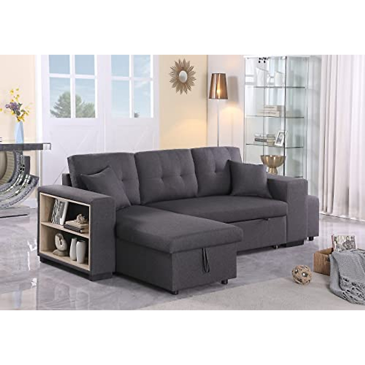 Devion Furniture Alexis Sofabed, 95" W x 53" D x 35H, Dark Gray