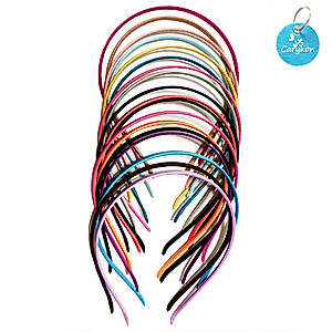 Carykon 20 PCS Women DIY Satin Fabric Covered Ribbon Headbands 5mm Width, Mixed Color.