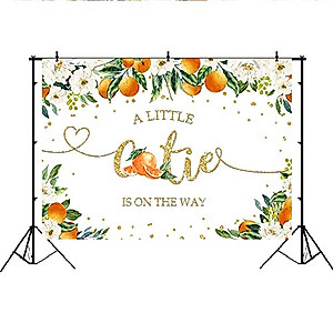 Lofaris A Little Cutie is On The Way Baby Shower Backdrop Citrus Orange Gender Reveal Background Greenery Orange Floral Newborn Baby Birthday Party Decorations for Girls Photo Booth Props 7x5ft