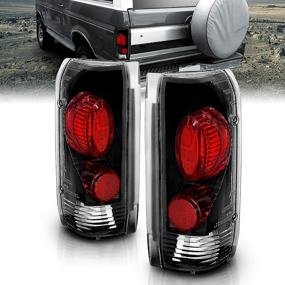 AmeriLite Euro Black Replacement Brake Tail Lights Set For 1989-1996 Ford F-Series/Bronco - Passenger and Driver Side