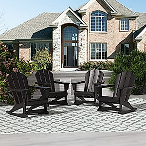 WO Home Furniture Patio Rocking Chair Set of 4 PCS Classic Outdoor HDPE UV Weather Resistant (Black)