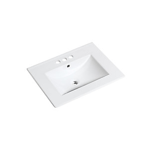 Saint Birch 24" Modern White Ceramic Bathroom Vanity Top Sink, with Three Faucet Holes