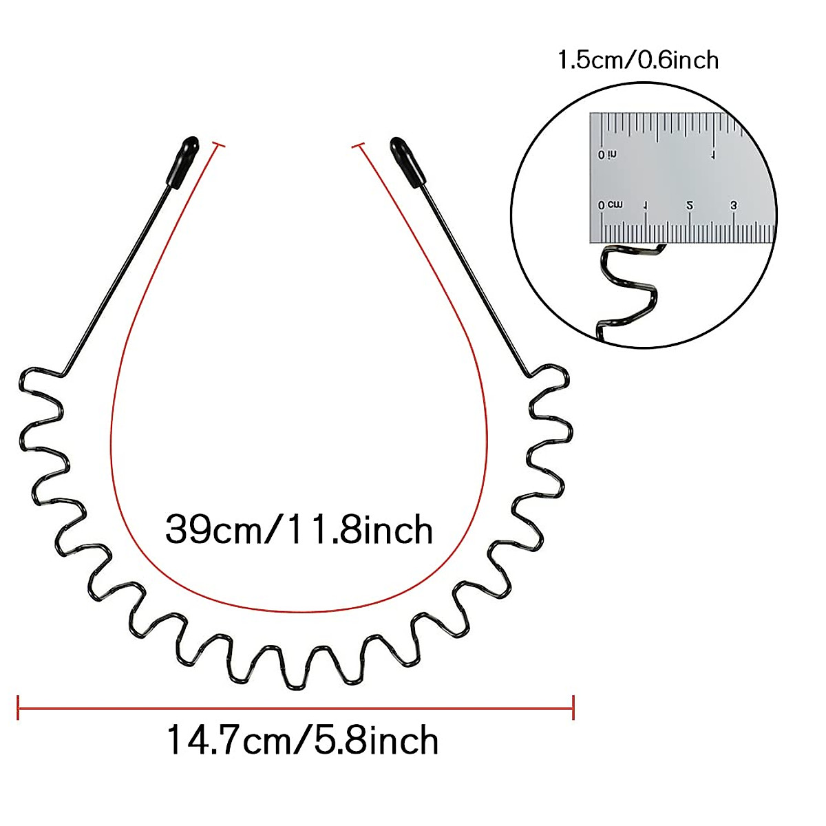 Showvigor 2 Pcs Metal Headband,Unisex Black Wavy Spring Sports Headbands for Men Women's Metal Hair Band with 2 Protective Cover, Spring Wavy Nonslip Hair Hoop Fashion Headwear Hair Accessories
