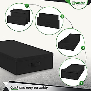 NEATERIZE Storage Box, Under Bed Storage Bins With Lids, Set of 2, Long Flat Stackable Underbed Containers For Organizing Clothing, Shoes, toys, Blankets, and Linen. Garage Boxes, Large, Black
