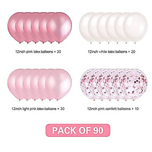 90pcs Pink Balloons Set 12 inch Latex Hot Pink Light Pink White Confetti Latex Balloons for Valentine's Day Decorations Birthday Party Bridal Wedding