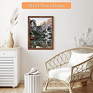 18x24 Wood Frame Brown, Rustic Natural Woodgrain 24x18in Poster Picture Frame, Distressed Brown 18 x 24inch Gallery Wall Photo Frame with HD Plexiglass, Horizontal Vertical Wall Mounting Display 1pcs
