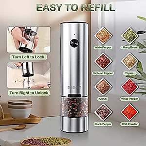 Electric Salt and Pepper Grinder,Black Pepper Grinder Refillable Sea Salt Grinder with LED Light Adjustable Coarseness Pepper MillsUSB Rechargeable One Hand Gravity Salt Grinder