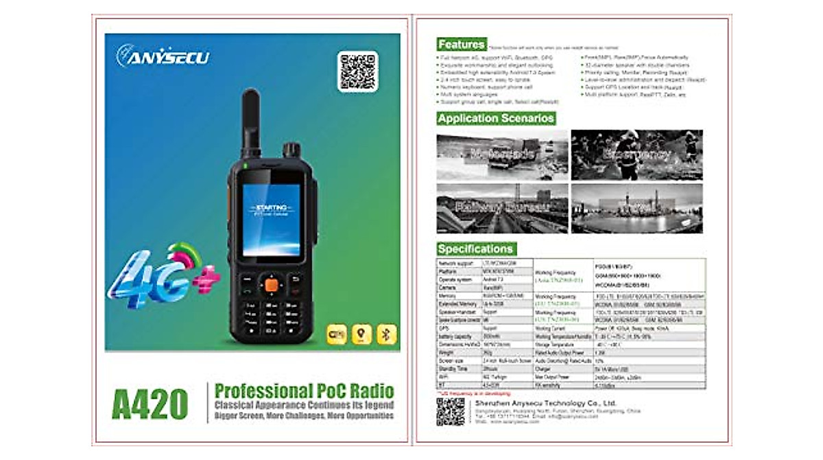 ANYSECU A420 LTE 4G POC PTT Radio - Global Unlocked Dual SIM