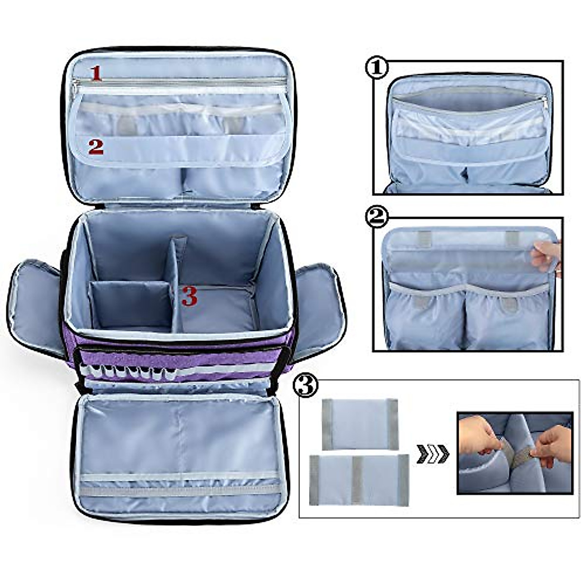 Luxja High Capacity Sewing Accessories Organizer (Bag ONLY), Sewing Supplies Organizer with Shoulder Strap (Patent Design), Purple