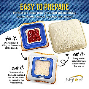 Sandwich Cutter, Sealer and Decruster for Kids - Remove Bread Crust, Make DIY Pocket Sandwiches - Non Toxic, BPA Free, Food Grade Mold - Durable, Portable, Easy to Use (Square)