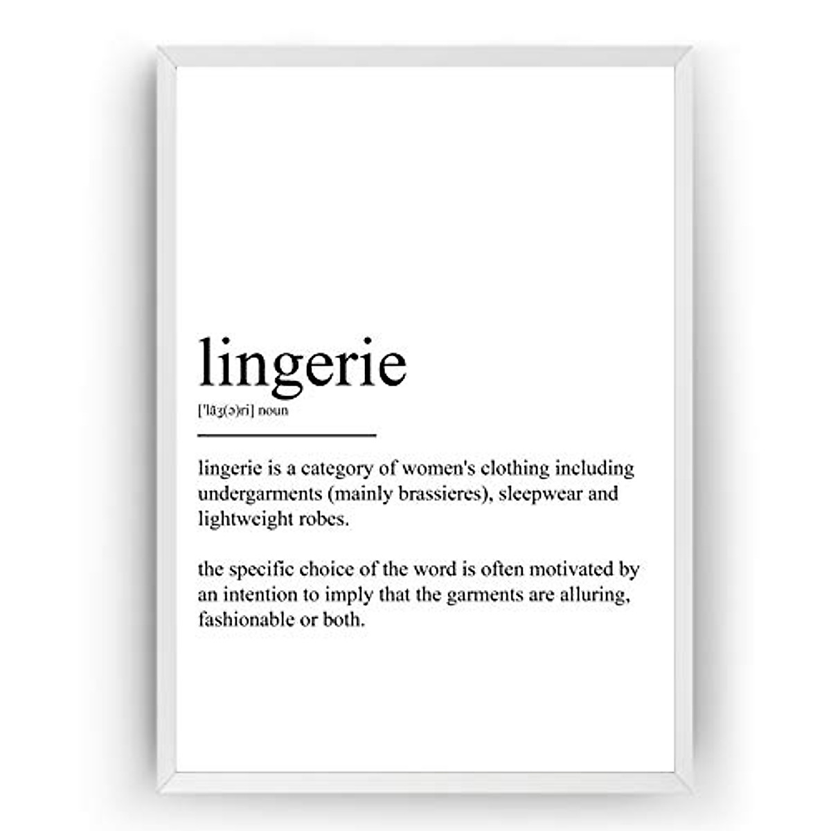 Lingerie Definition Print - Bedroom Decor Poster Wall Art Quote Typography Home - Frame Not Included
