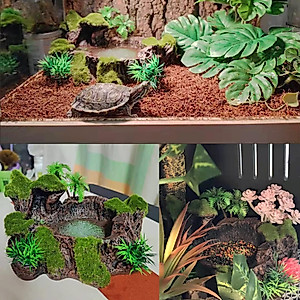 Hamiledyi Reptile Tank Decor Resin Reptile Platform with Artificial Plants Reptile Water Dish Food Bowl Reptile Feeding Dish for Lizard Small Turtle Gecko Water Frog Snake Amphibian Crawling Platform