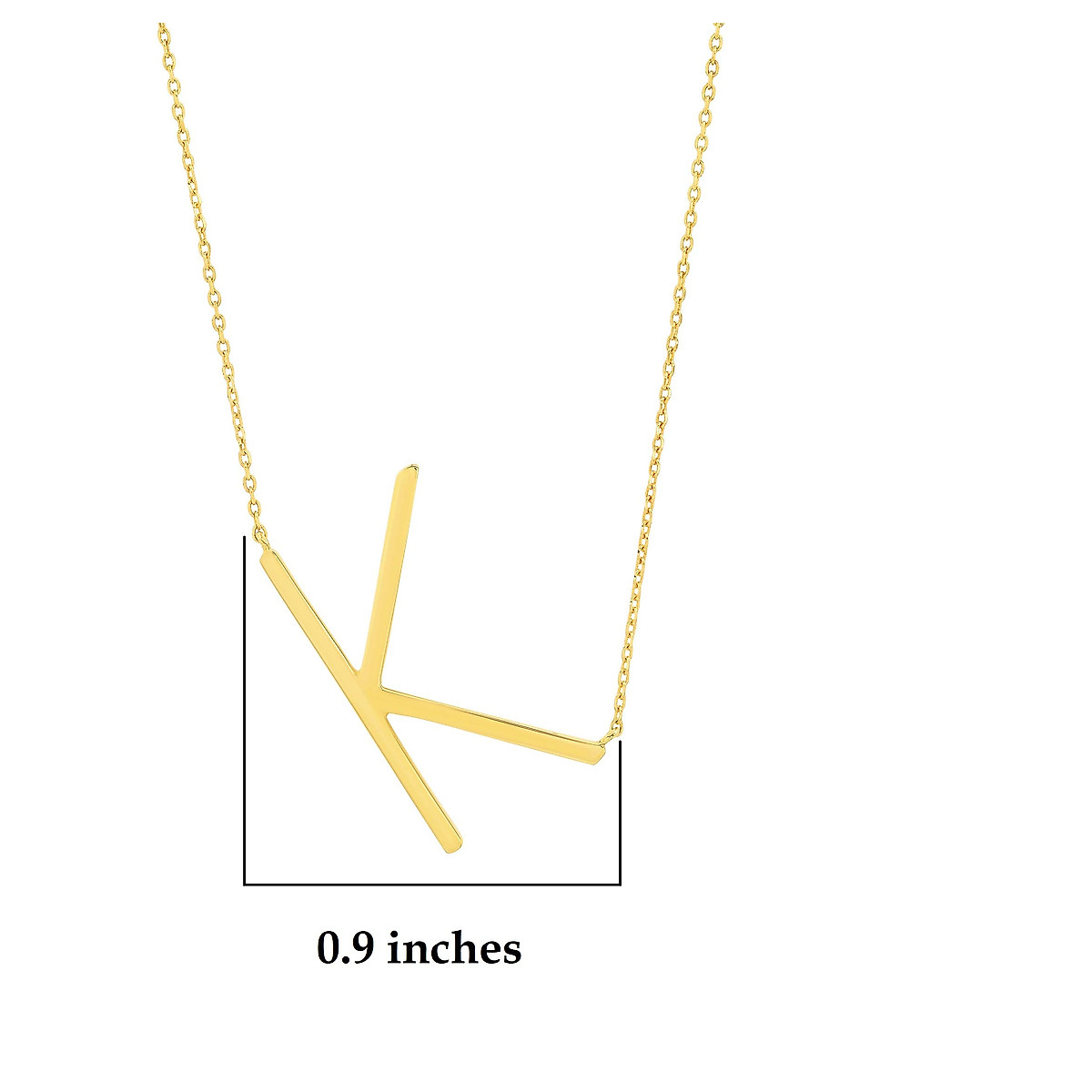 MAX + STONE 14k Gold Plated Sterling Silver Large Sideways Block Initial Letter K Necklace for Woman with 16 Inches to 18 Inches Adjustable Chain and Spring Ring Clasp