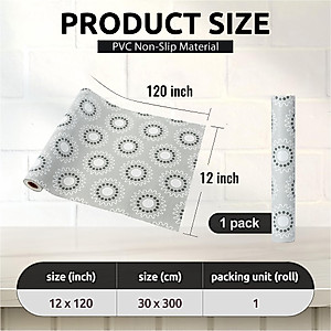 FIFTY FEET 12X120 Inch Shelf Liner for Kitchen Cabinets, PVC Drawer Liner for Dresser Non-Slip Bathroom, Non-Adhesive Cabinet Liner Washable (Grey Circle)(1 Roll)