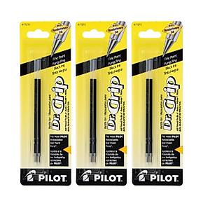 Pilot Dr Grip Retractable Ballpoint Pen Refills, 1.0mm, Medium Point, Black Ink, 6 (Pack of 2)