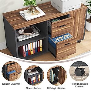 Tribesigns 70.8" Large Executive Office Desk and 47" Lateral File Cabinet Combo, L-Shaped Computer Desk 2 Piece Business Furniture with Drawers and Shelves, Home Office Workstation, Walnut