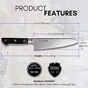 Syosaku Japanese Chef Knife Premium Molybdenum Stainless Steel, Gyuto 9.5-inch (240mm)