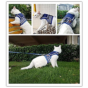Yizhi Miaow Cat Harness and Leash for Walking Escape Proof, Adjustable Cat Vest Harness, Padded Stylish Cat Walking Jackets, Sailor Suit Navy, X-Small