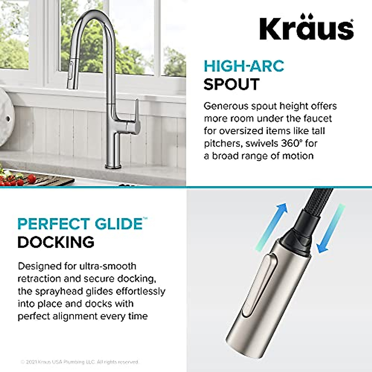 KRAUS Oletto Tall Modern Single-Handle Touch Kitchen Sink Faucet with Pull Down Sprayer in Chrome, KTF-3101CH