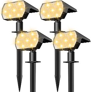 NYMPHY Solar Lights Outdoor Waterproof IP68, 56 LED 3 Lighting Modes Solar Powered Garden Yard Spot Solar Lights for Outside Landscape- 4 Pack (Warm White)