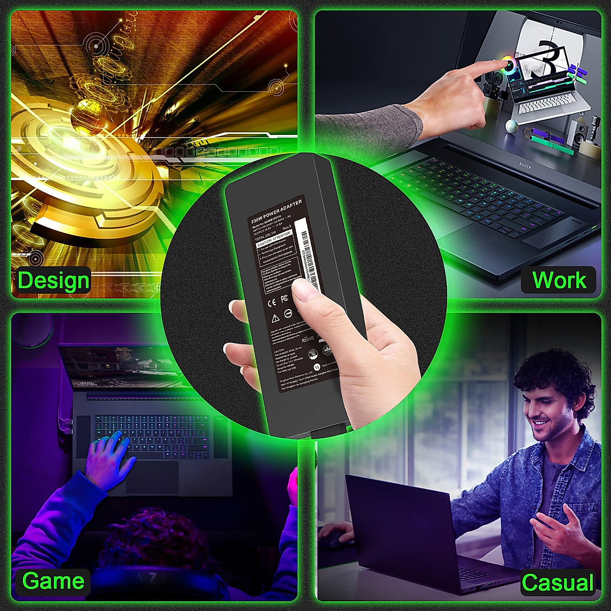 New Replacement 230W Razer Blade Charger,Razer Blade 14 RTX3060 RTX3070 RTX3080 Razer Blade 17 RTX2060 RTX2070 RTX2080 Razer Blade 15 Model GTX1060 GTX1070 RTX 3060 3070 AC Adapter Power Supply