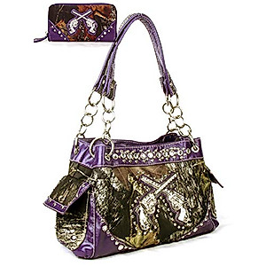 Western Crossed Guns Purse Camouflage Handbag Camo W Matching Wallet (Purple)