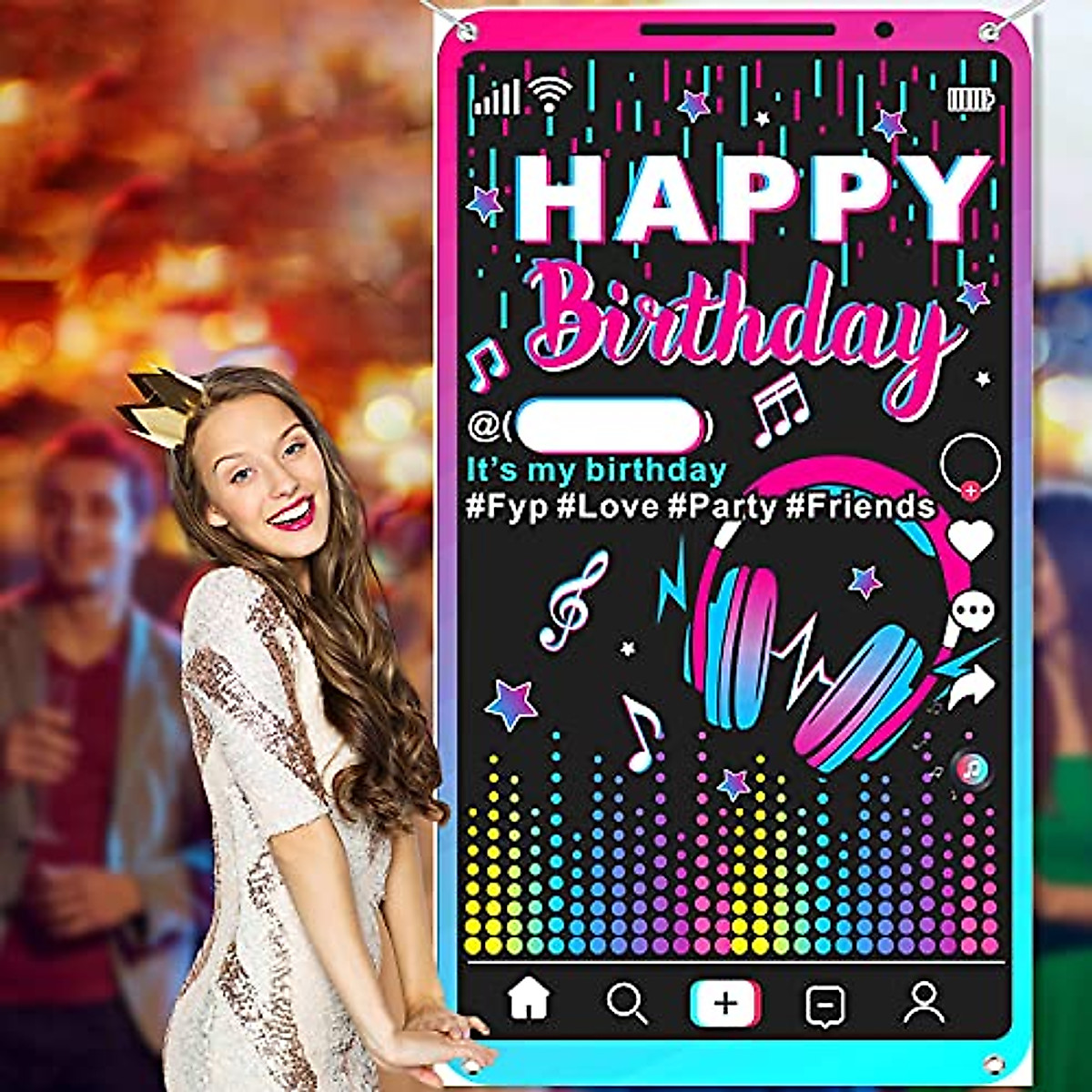 Happy Birthday Party Decorations Backdrop music decorations for party Background Social Media Photography Background Polyester Banner for Girls Birthday Party Supplies, 71 x 39 Inch