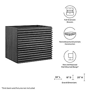 Modway Render 23.5" MDF Wood Wall-Mount Bathroom Vanity Cabinet in Charcoal