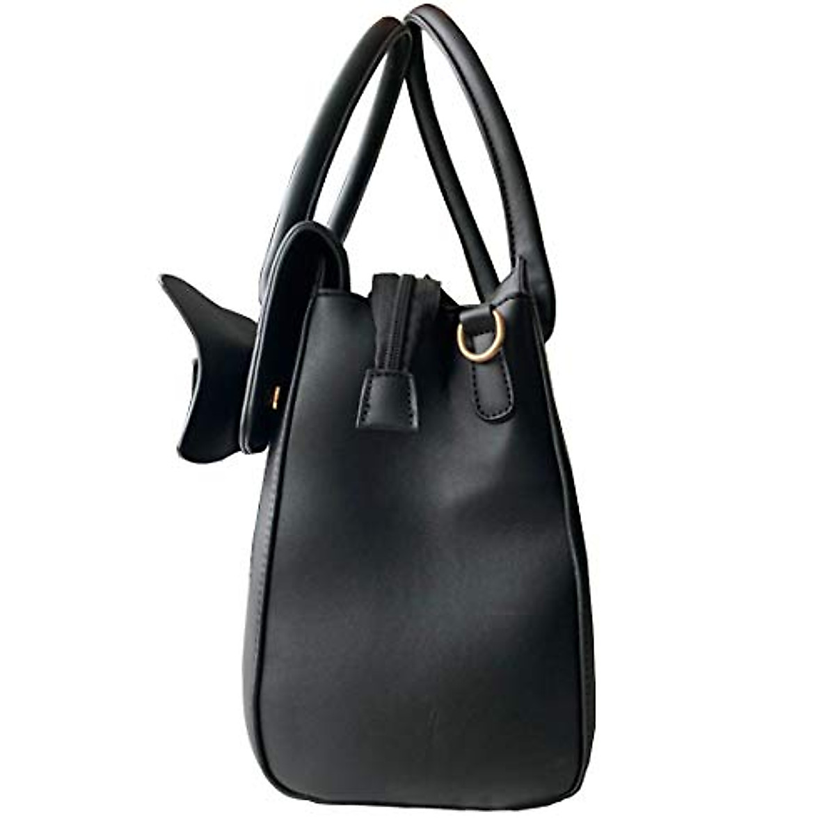 Rullar Women 2Pcs Handbag Set Bow-Knot Satchel Top-handle Crossbody Bag Tote Wallet Purse with Heart Pendant Black