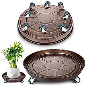 20 Inch Round Plant Stand with Wheels Heavy Duty Plant Stand Easy Moving Plant Dolly Large Metal Planter Tray Round Pot Trolley with Casters for Indoor Outdoor Round Flower Pot, No Holes