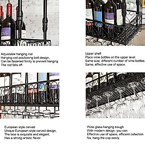 DACYS Wine Racks,Ceiling Shelf Ceiling Shelf Mounted Floating Suspended Wine Rack,Industrial Style Stemware Holder for Bars/Restaurants/Kitchens Storage,Height Can Be Adjusted Freely/Black/120 * 25Cm