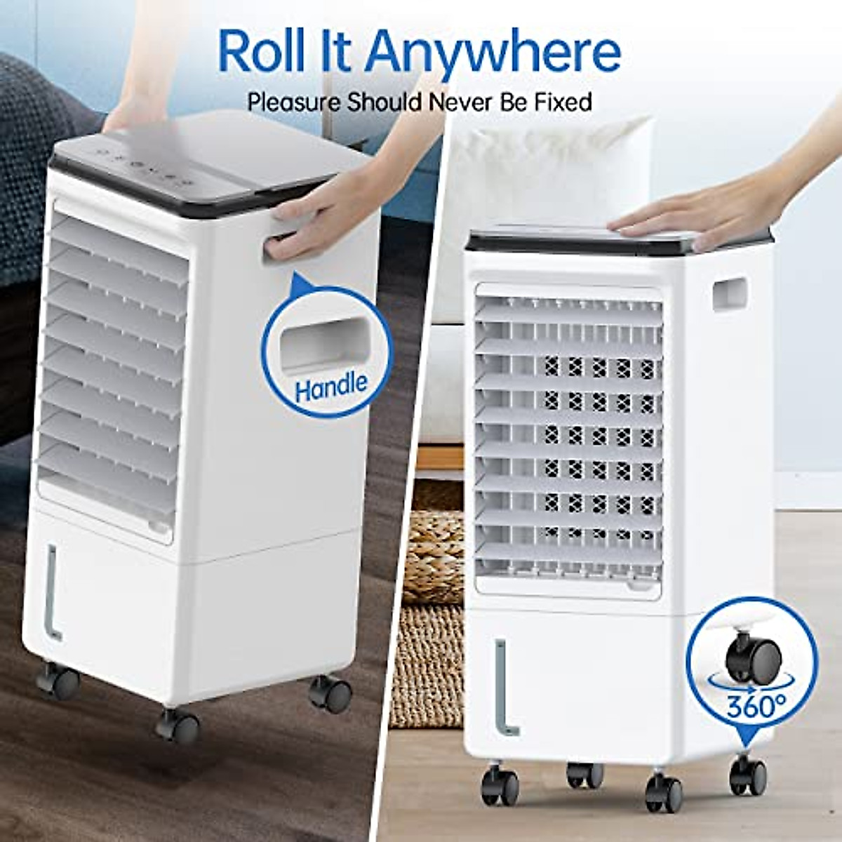 Evaporative Air Cooler, fancole 3-in-1 Portable Air Conditioner, 4 Ice Packs Room Cooler w/ 20FT Remote Controller, 1.85Gallon Water Tank For 8Hrs Cooling, Evaporative Cooler for Indoor,22INCH
