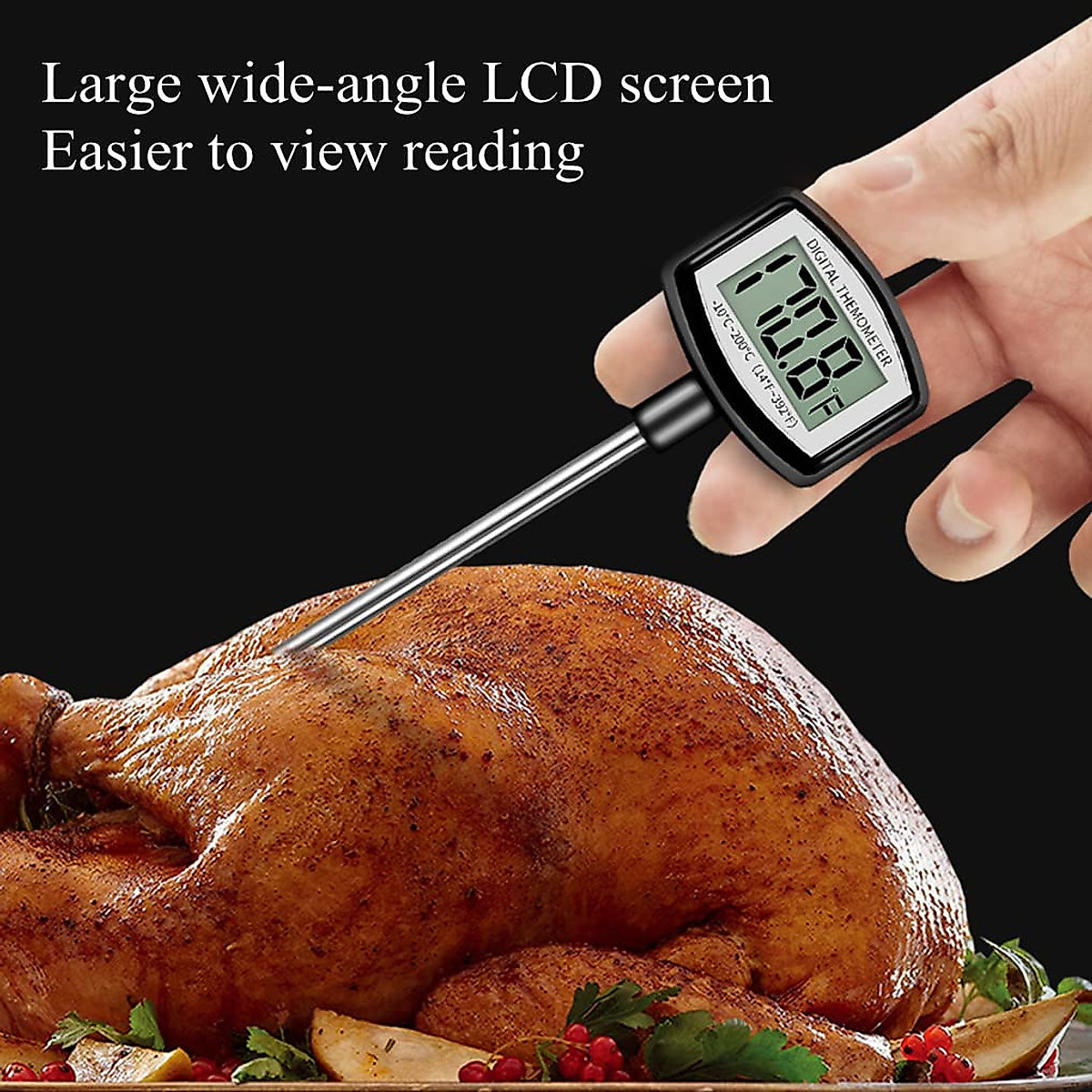 Digital Food Thermometer Probe for Cooking Meat, BBQ, Grilling, Liquid, Candy, Oil Deep Fry - Instant Read with Large LCD Screen and Pen Clip