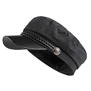 Brcus Men Women Yacht Captain Sailor Hat Newsboy Cabbie Baker Boy Peaked Beret Cap Black
