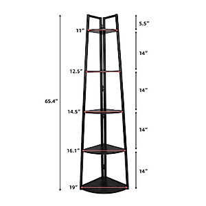 LAZYLAND Corner Shelf 65 Inch Tall Bookcase 5 Tier Corner Bookshelf Corner Ladder Shelf Small Bookshelf Antique Plant Rack Freestanding for Bathroom, Kitchen, Living Room, Bedroom, Home Office