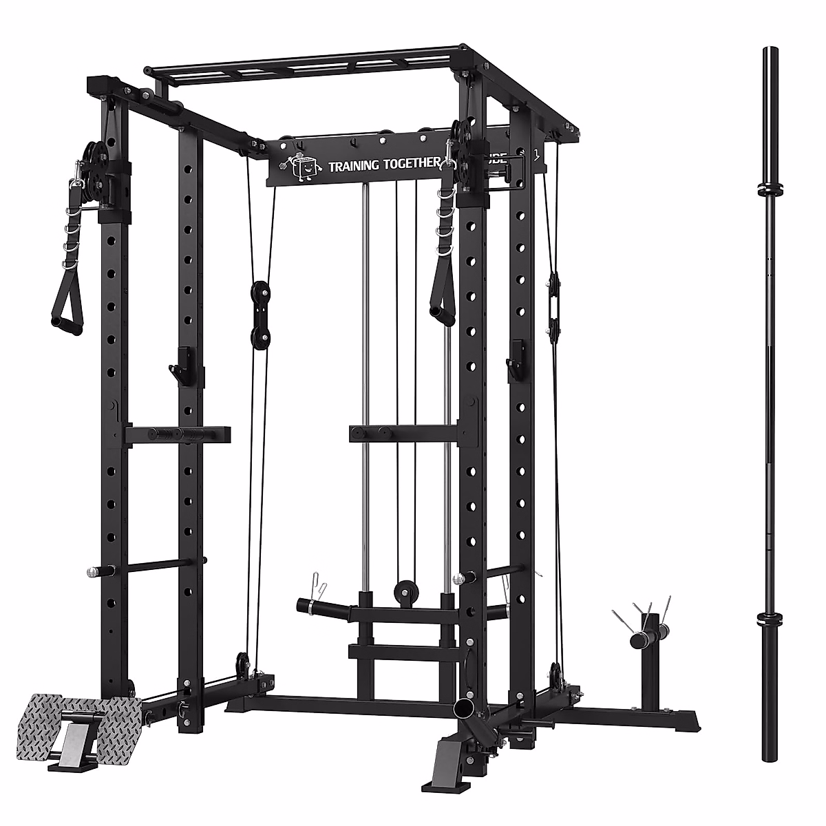 Mikolo Power Cage, 1500lbs Power Rack with LAT PullDown and Cable Crossover System, Squat Rack with Pulley System, Weight Cage for Home Gym with Training Attachments(BLACK)