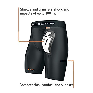 Shock Doctor Compression Shorts with Protective Bio-Flex Cup, Moisture Wicking Vented Protection, Youth Size