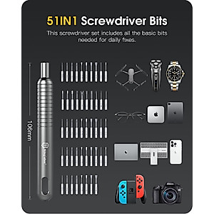 Kingsdun 51 in 1 Precision Screwdriver Set, Portable Screwdriver Set with 48 Magnetic Bits Torx Hex Screwdriver for iPhone, Laptop, PC, Watch, Glasses