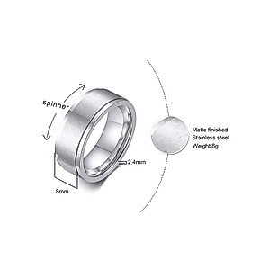 MZZJ Personalized Inside Her Weirdo & His Crazy Couple Ring Set 8MM Black Brushed Stainless Steel Step Edges Fidget Spinner Engagement Ring Wedding Bands