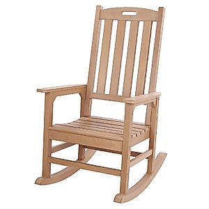 YeegfeyA Vaneventi Outdoor Rocking Chair with 350lbs Support, All-Weather Oversized Outdoor Chair, Fade-Resistant Porch Rocker Chair, 34L 27W 46.8H (Teak)