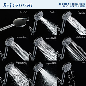 Ryamen Filtered Shower Head with Handheld，Black High Pressure 9 Spray Mode Showerhead with Hose,Bracket and Minerals Stones Replacement Filters for Hard Water,Anti-clog & Powerful to Clean