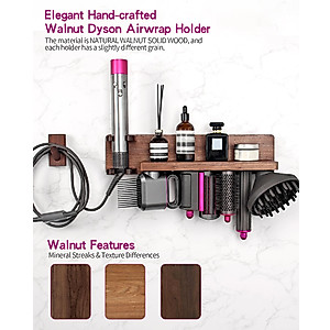 Affogato Walnut Storage Holder Compatible with Dyson Airwrap Wall Mount Holder with Shelf Organizer Rack Compatible with Dyson Airwrap Styler Accessories, Wood